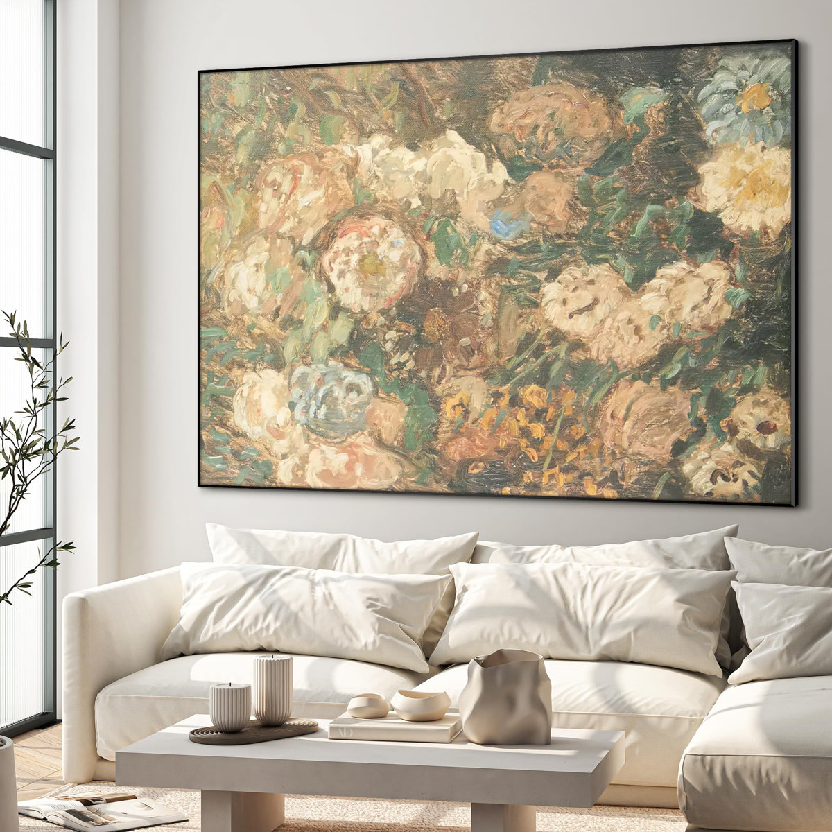 SIGNLEADER Abstract Vintage Impressionist Floral Illustrations Extra Large Framed Wall Art Print ...